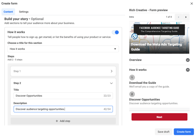 Using Meta's Rich Creative Instant Forms for Lead Generation